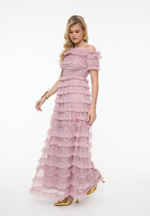 BEAUUT Off-Shoulder Ruffle Mesh Maxi Dress